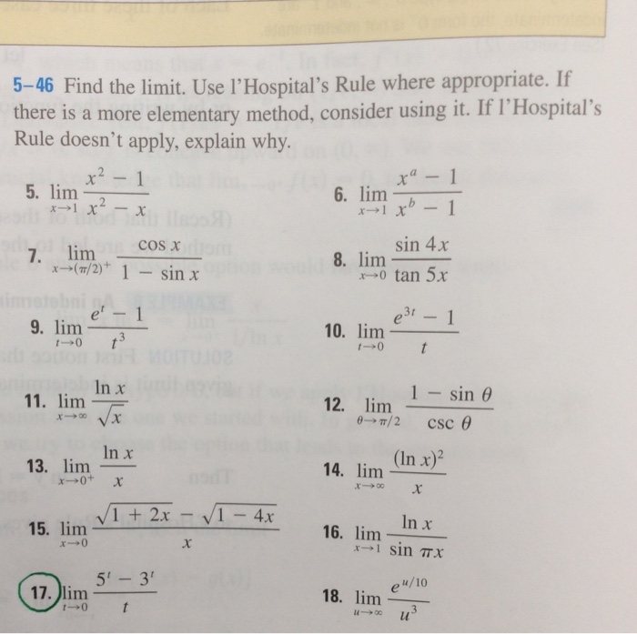 Solved Find the limit. Use 1'Hospital's Rule where | Chegg.com