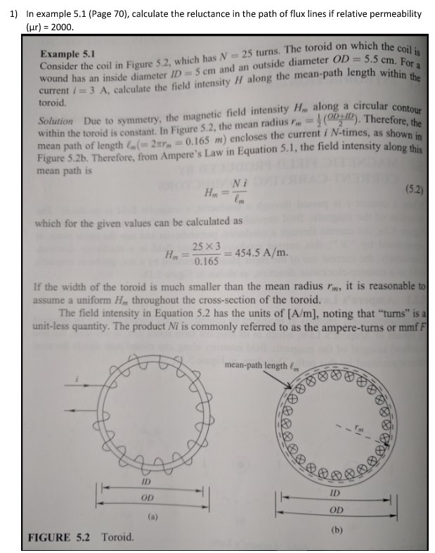 Solved In example 5.1 calculate the reluctance in the path | Chegg.com