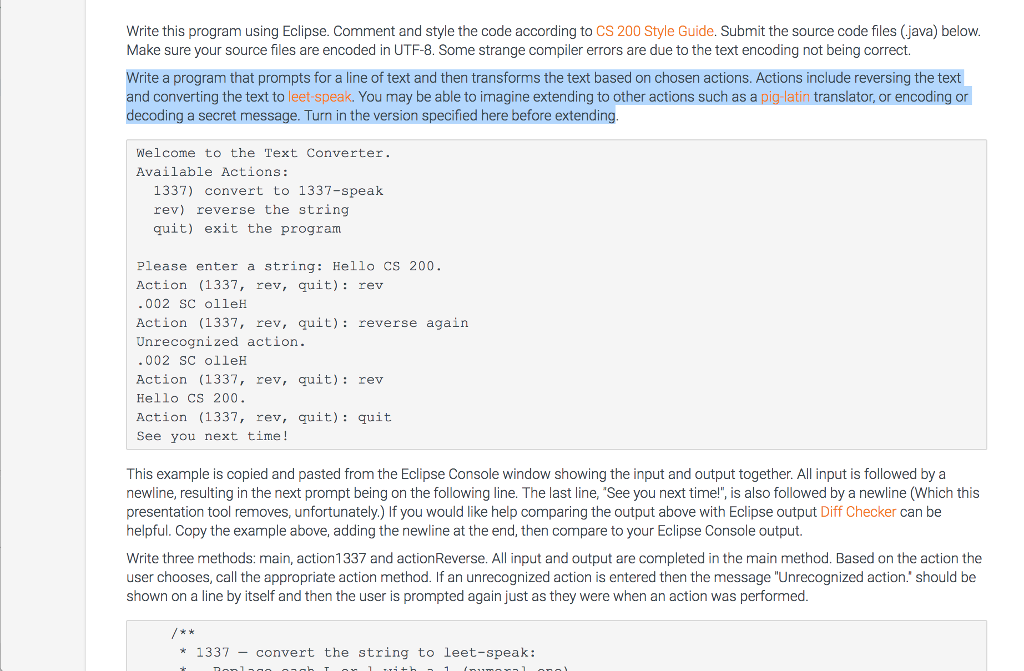 Solved Write This Program Using Eclipse Comment And Style 8071