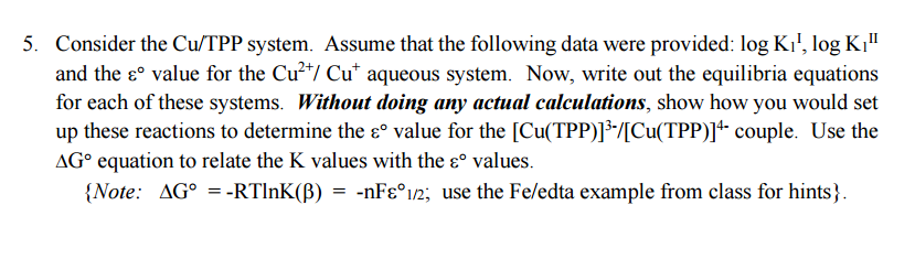 Consider the Cu/TPP system. Assume that the following | Chegg.com