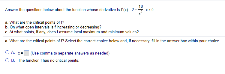 Solved 18 Answer the questions below about the function | Chegg.com