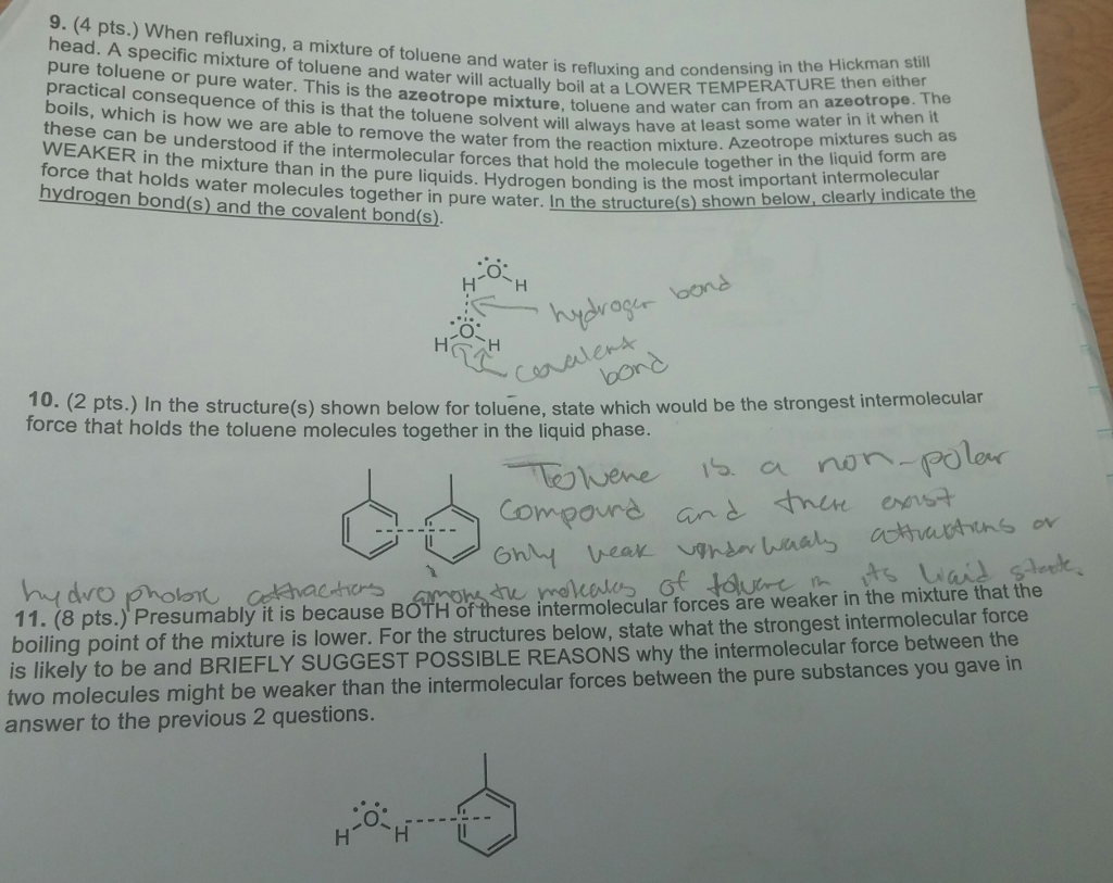 Solved When refluxing, a mixture of toluene an water is | Chegg.com