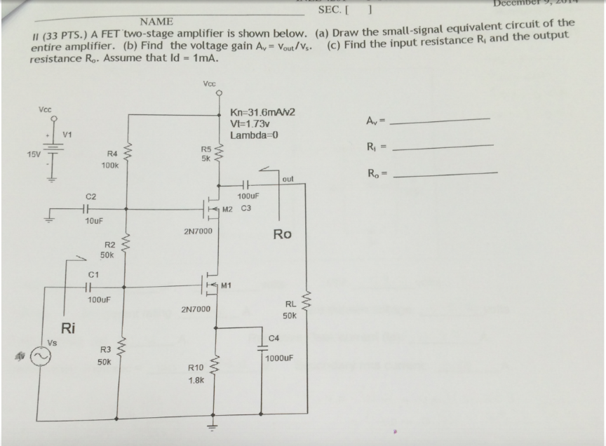 Solved A FET two-stage amplifier is shown below. Draw the | Chegg.com