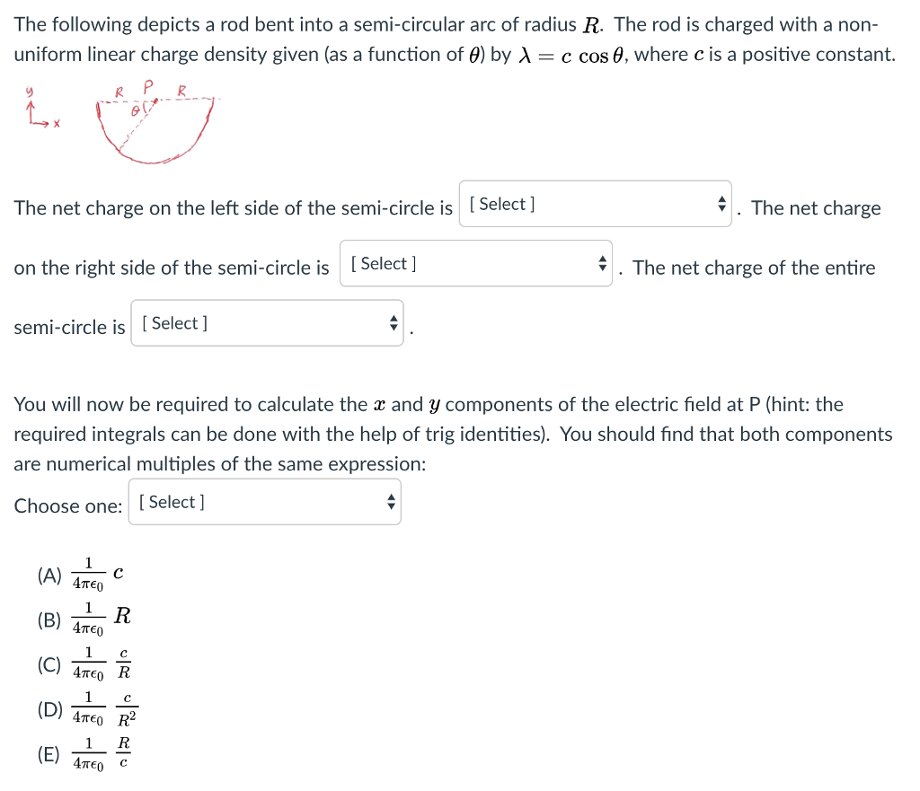 Solved The following depicts a rod bent into a semi-circular | Chegg.com