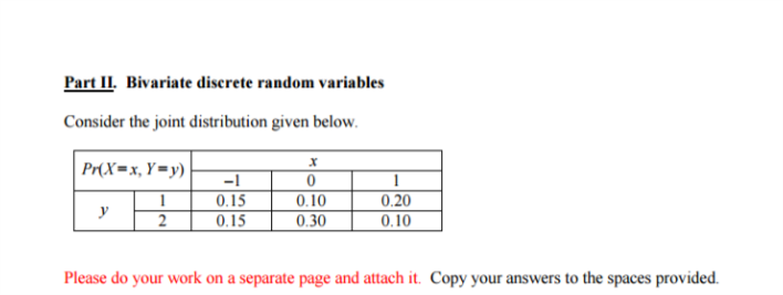 Solved Part IL Bivariate discrete random variables Consider | Chegg.com Solved Part IL Bivariate discrete random variables Consider | Chegg.com