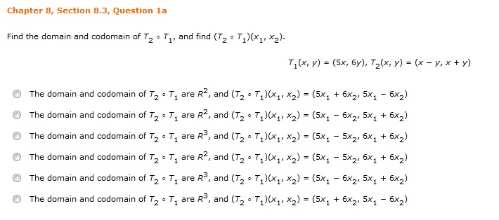Solved Find the domain and codomain of T2 T1, and find (T2 | Chegg.com