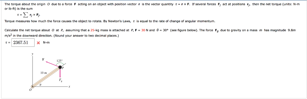 Solved The Torque About The Origin O Due To A Force F Acting