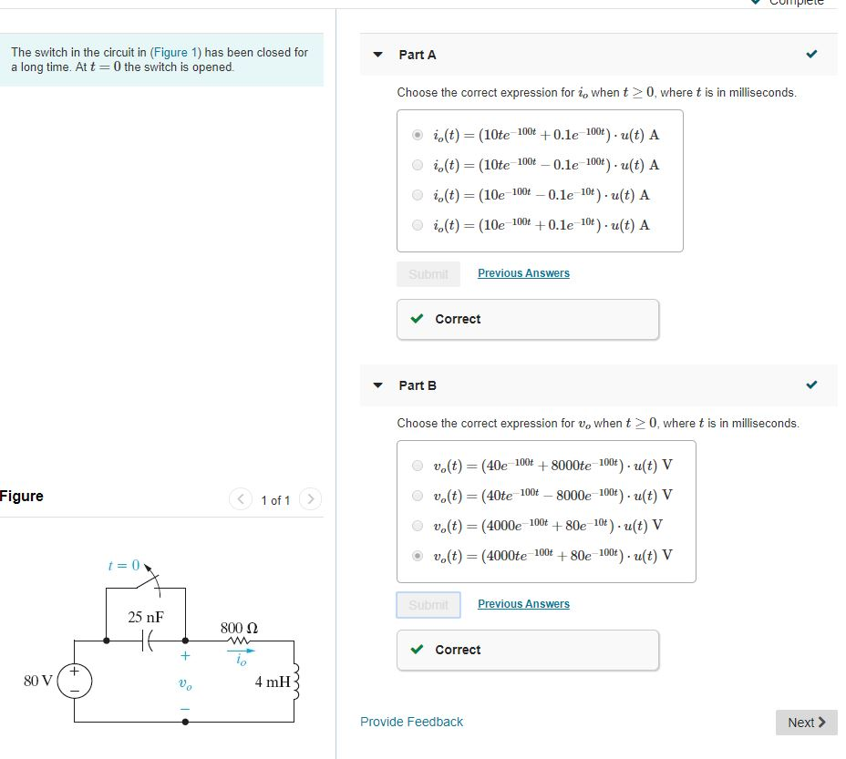 Solved The switch in the circuit in (Figure 1) has been | Chegg.com