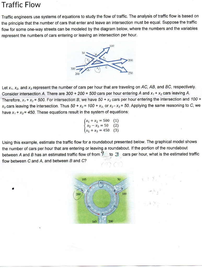 Solved Traffic Flow Traffic engineers use systems of | Chegg.com