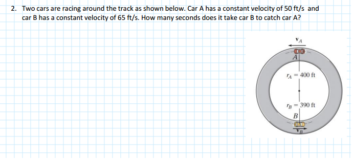 Solved Two cars are racing around the track as shown below. | Chegg.com