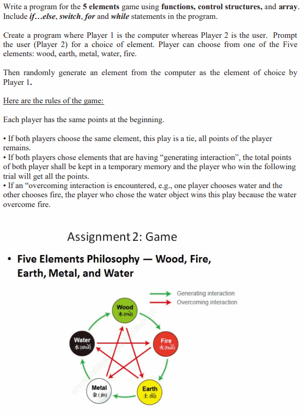 Solved Write a program for the 5 elements game using | Chegg.com