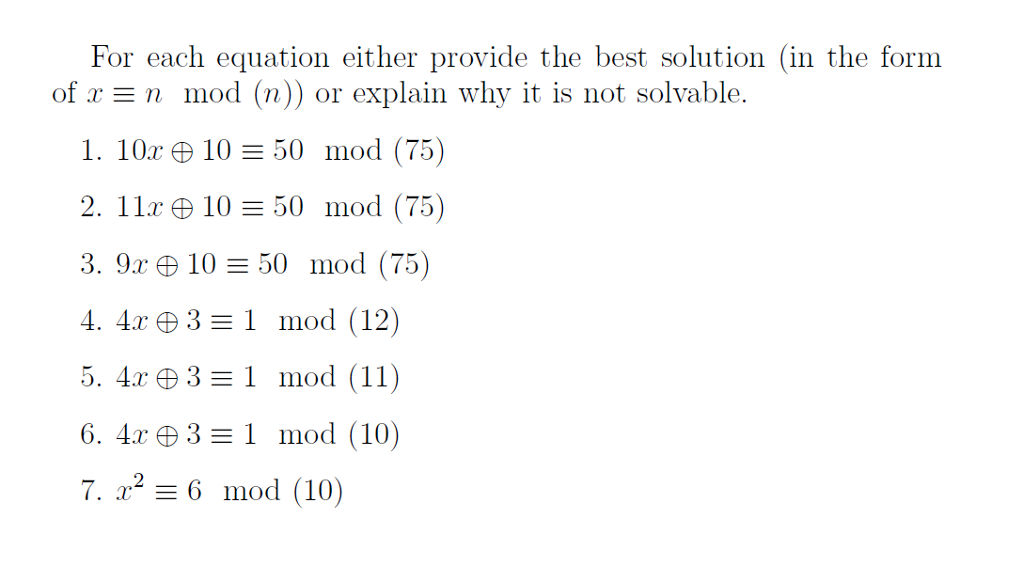 Solved For each equation either provide the best solution | Chegg.com