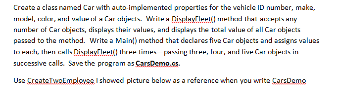 Solved Create a class named Car with auto-implemented | Chegg.com