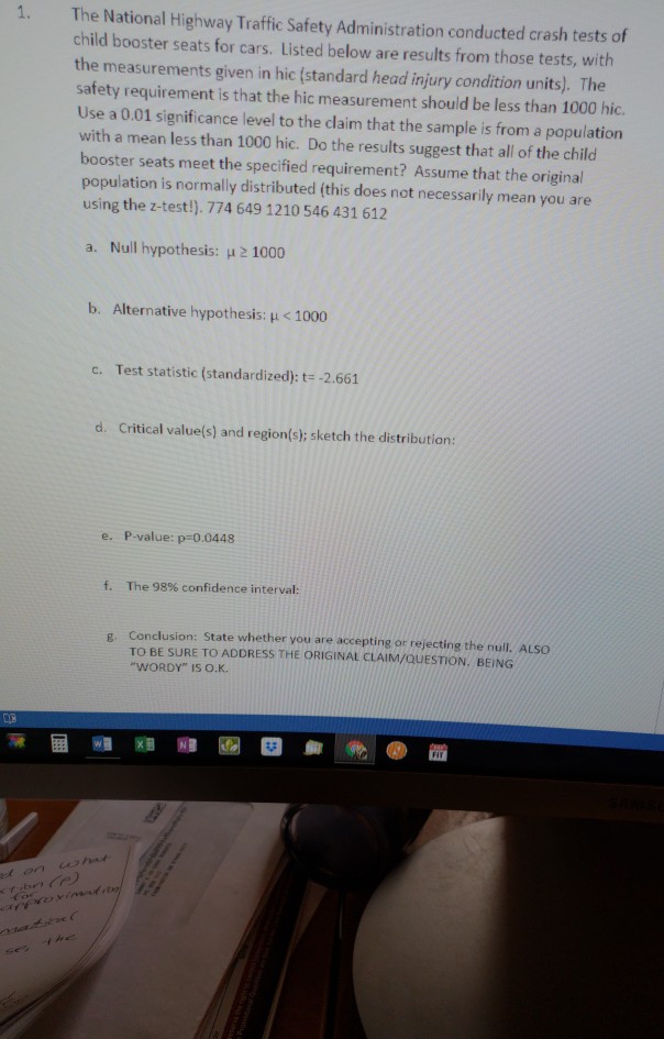 Solved 1. The National Highway Traffic Safety Administration | Chegg.com