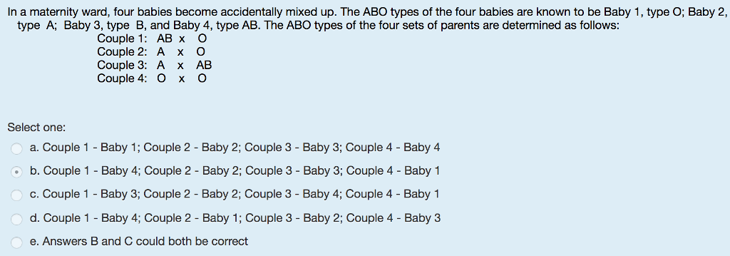 Solved In a maternity ward, four babies become accidentally | Chegg.com