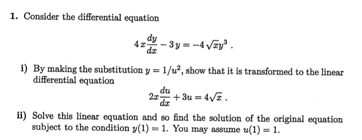 Solved Consider the differential equation 4x dy/dx - 3y = -4 | Chegg.com