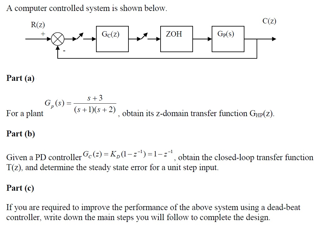 Solved A computer controlled system is shown below. For a | Chegg.com