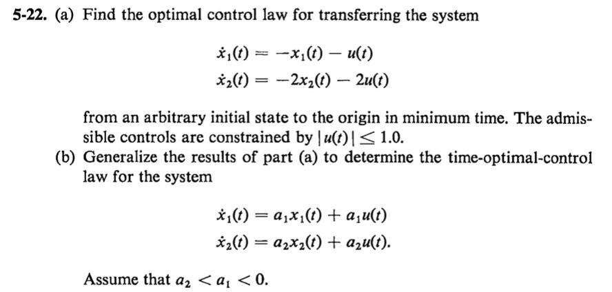 Solved 5-22. (a) Find the optimal control law for | Chegg.com