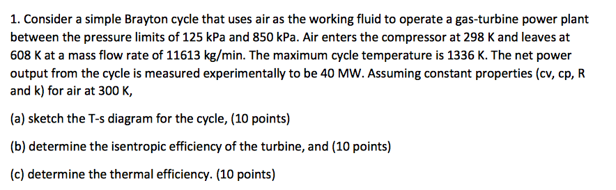 Solved Consider a simple Brayton cycle that uses air as the | Chegg.com