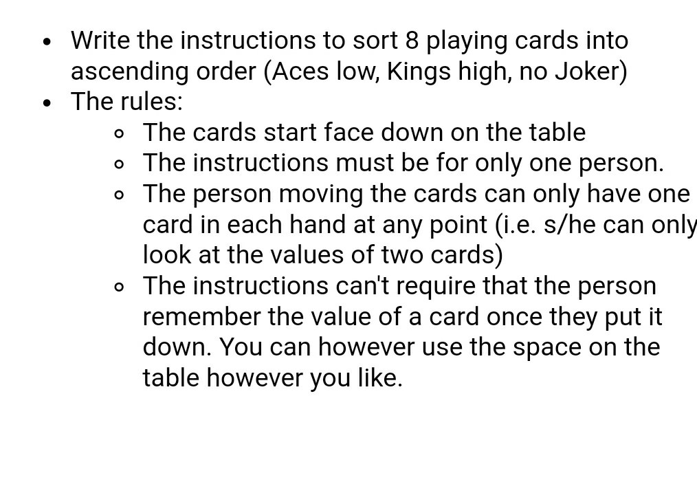Solved . Write the instructions to sort 8 playing cards into | Chegg.com
