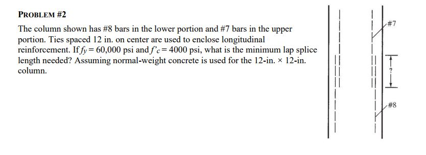 Solved PROBLEM #2 / #7 The column shown has #8 bars in the | Chegg.com
