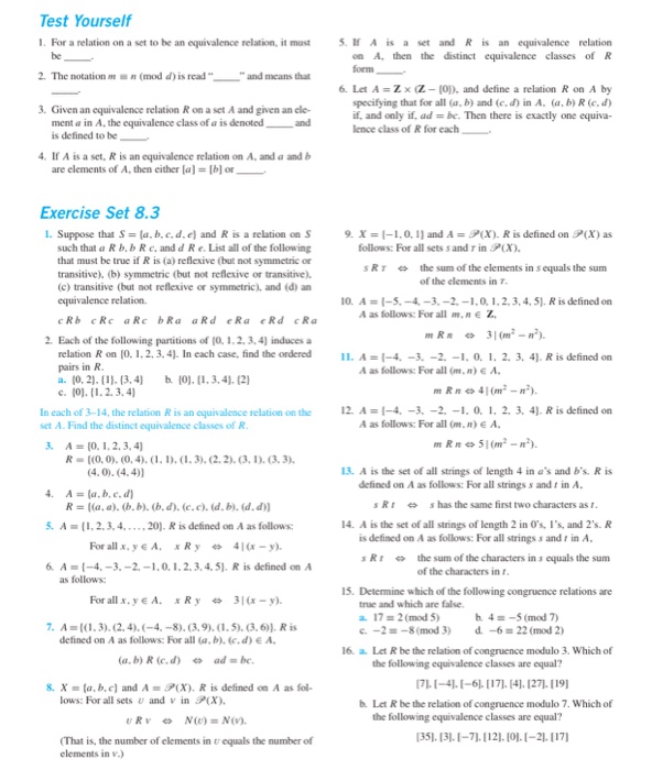 For a relation on a set to be an equivalence | Chegg.com