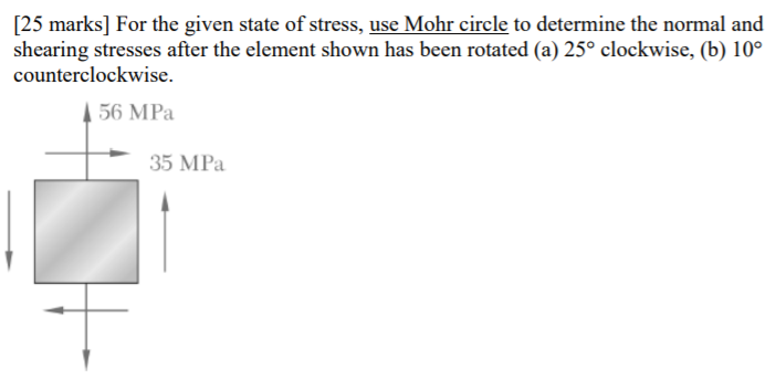 Solved [25 marks] For the given state of stress, use Mohr | Chegg.com