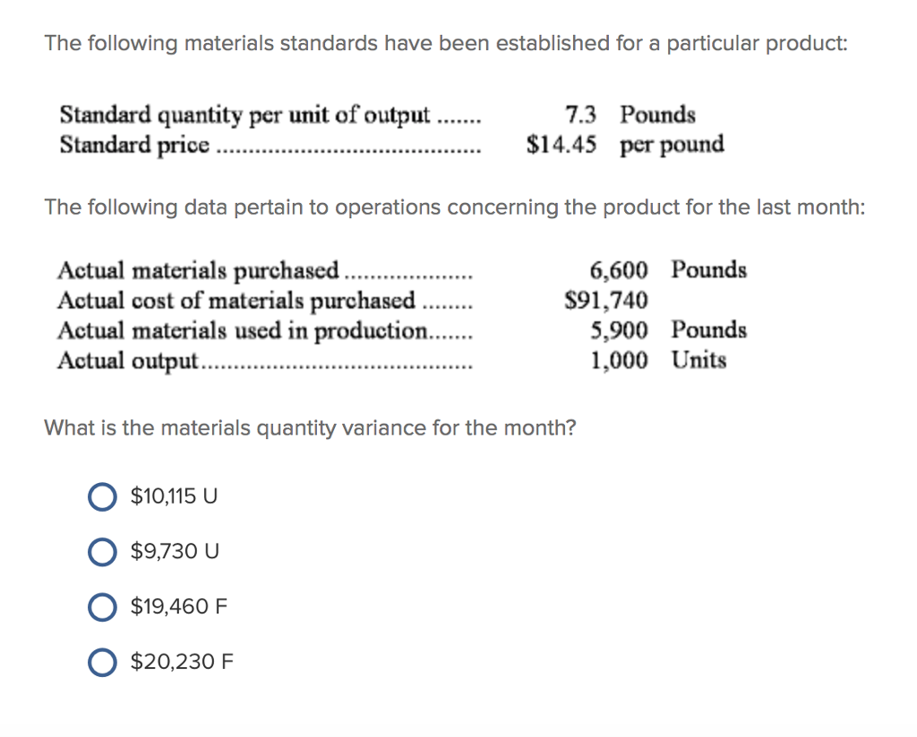 Solved The following materials standards have been | Chegg.com