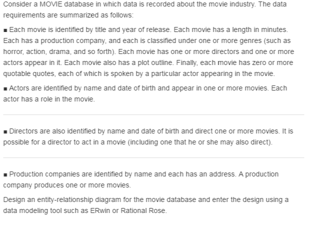 Solved Consider a MOVIE database in which data is recorded | Chegg.com