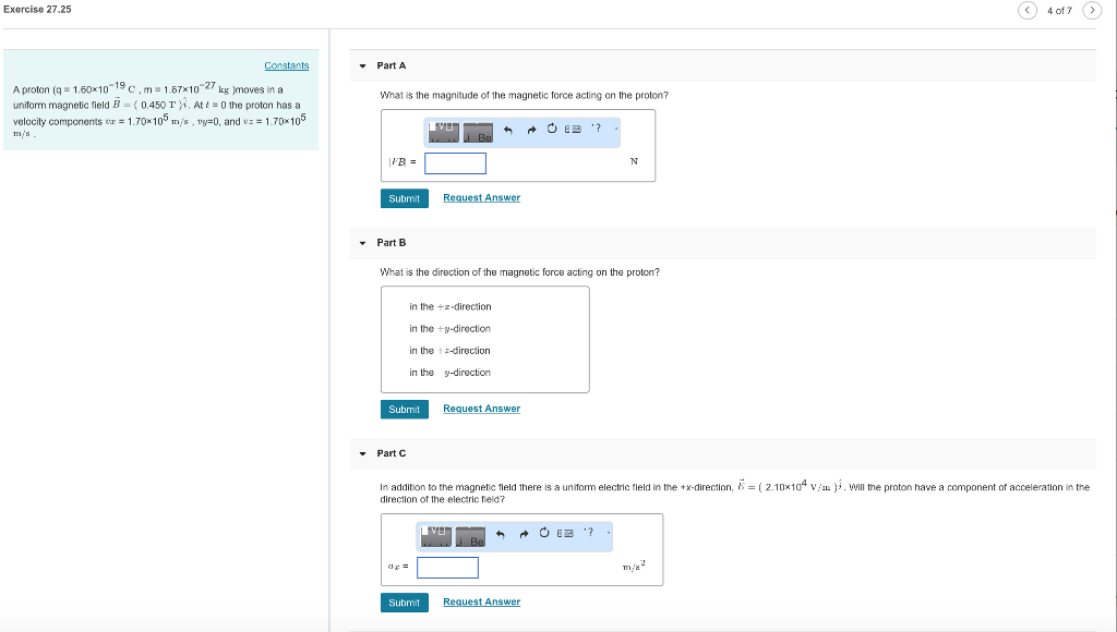 Solved Exercise 27.25 Constants Part A proton 〔q = | Chegg.com