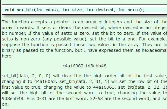 Solved void set bit(int *data, int size, int desired, int | Chegg.com