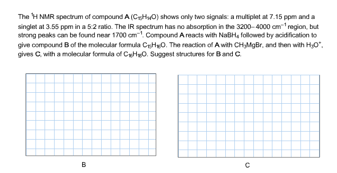 Solved The 1H NMR spectrum of compound A (C15H14O) shows | Chegg.com
