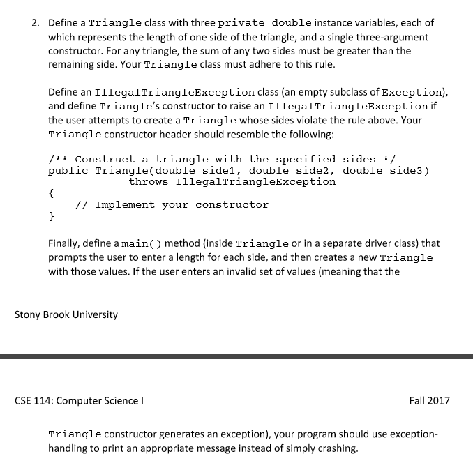Solved Define a Triangle class with three private double | Chegg.com