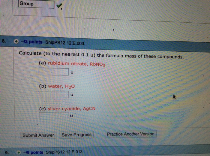 Solved Calculate (to the nearest 0.1 u) the formula mass of | Chegg.com