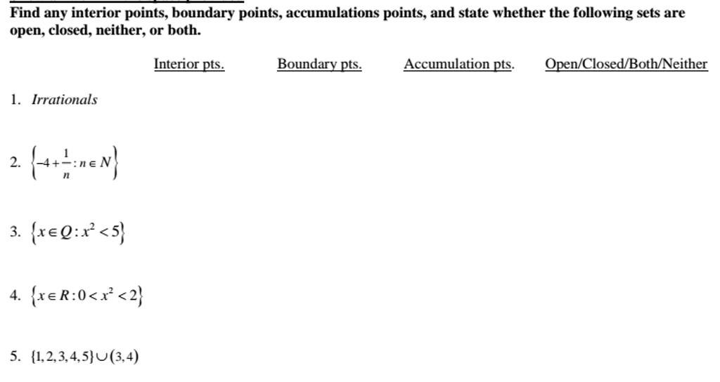 Solved Find any interior points, boundary points, | Chegg.com