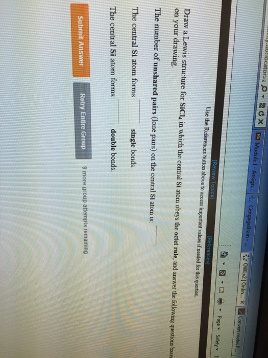 Solved Draw A Lewis Structure For Sicl4 In Which The Central