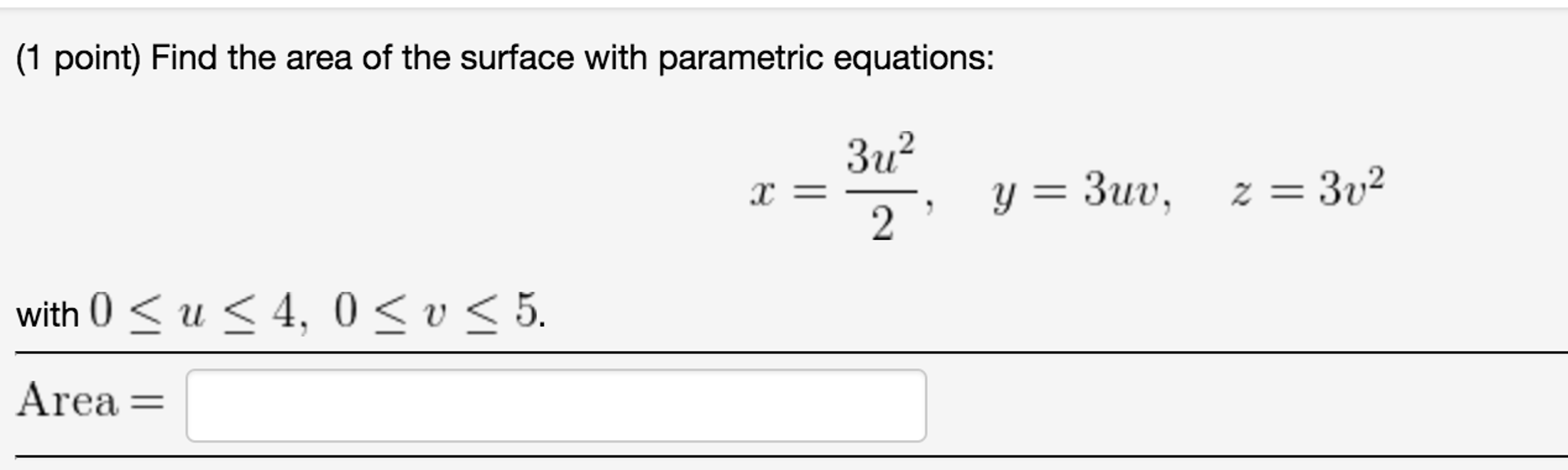 Solved (1 point) Find the area of the surface | Chegg.com