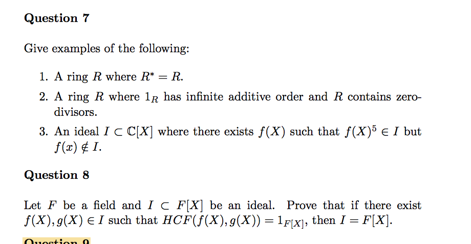 Solved Give examples of the following: A ring R where R* = | Chegg.com