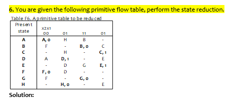 Solved 6. You are given the following primitive flow table, | Chegg.com
