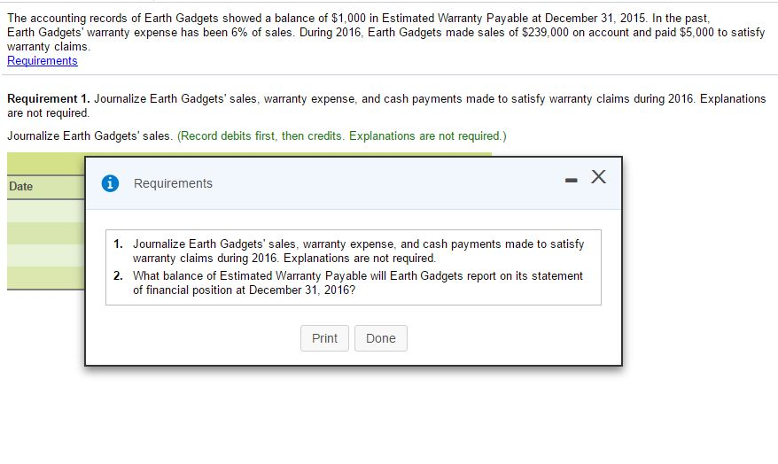 Solved The accounting records of Earth Gadgets showed a | Chegg.com