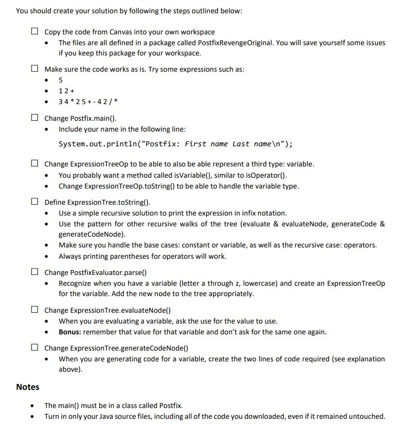 Solved Postfix Revenge Problem Description We went over an | Chegg.com