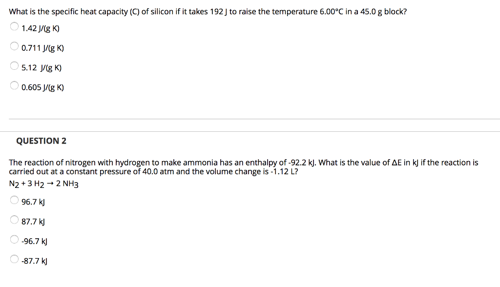 Solved What is the specific heat capacity (C) of silicon if | Chegg.com