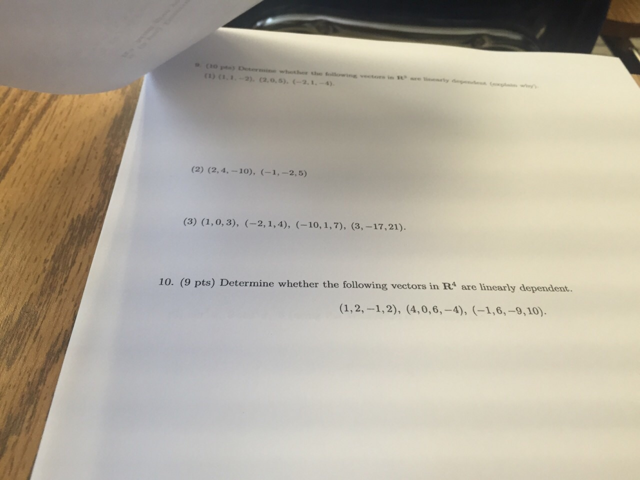 Solved 9. (10 pts) Determine whether the following vectors | Chegg.com
