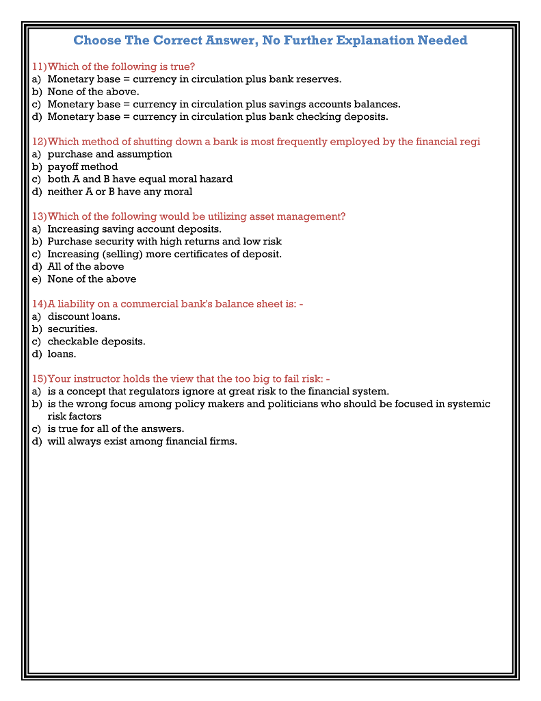 Solved Choose The Correct Answer, No Further Explanation | Chegg.com