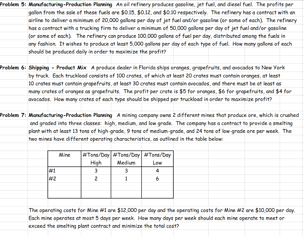 Solved Problem 5: Manufacturing-Production Planning An oil | Chegg.com