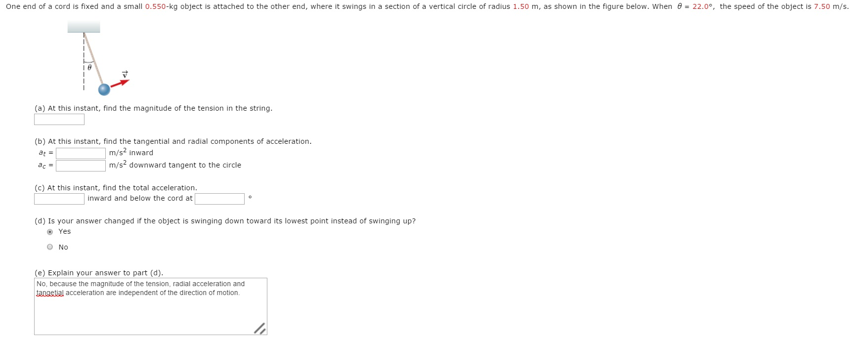 Solved One end of a cord is fixed and a small 0.550-kg | Chegg.com
