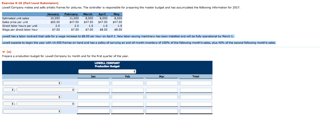 Solved Exercise 9-10 (Part Level Submission) Lowell Company | Chegg.com