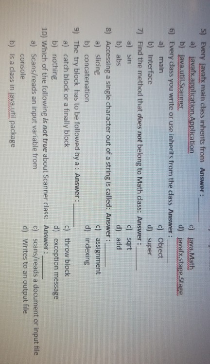 Solved 5) Every javafx main class inherits from Answer: a) | Chegg.com