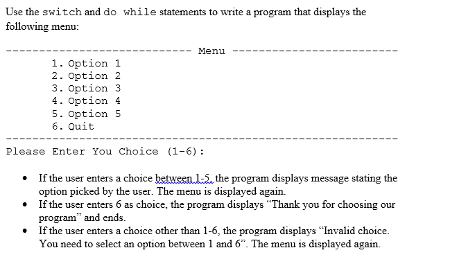 Solved Use the switch and do while statements to write a | Chegg.com