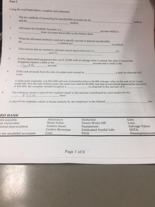 Solved Using the word bank below, complete each statement | Chegg.com